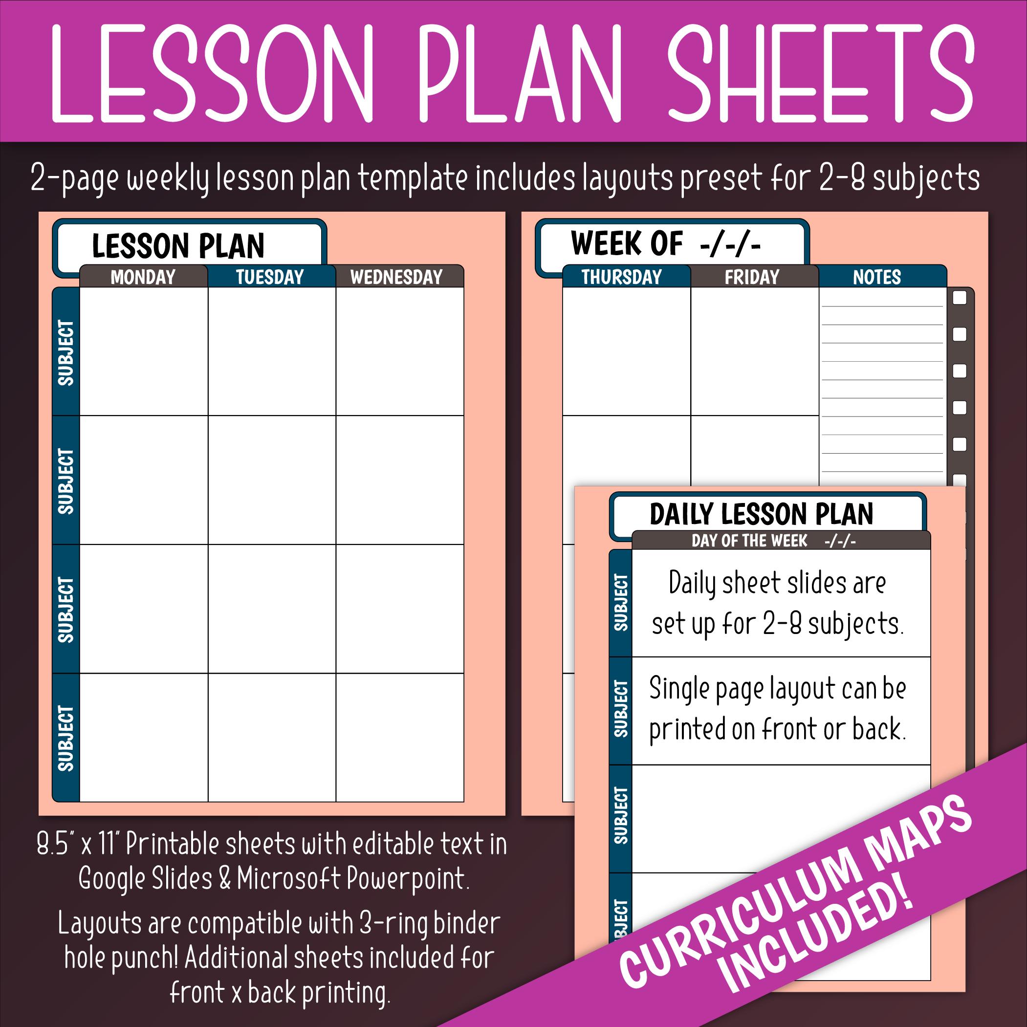 Lesson Plan Sheets & Curriculum Maps (editable) | Teacher Planner ...