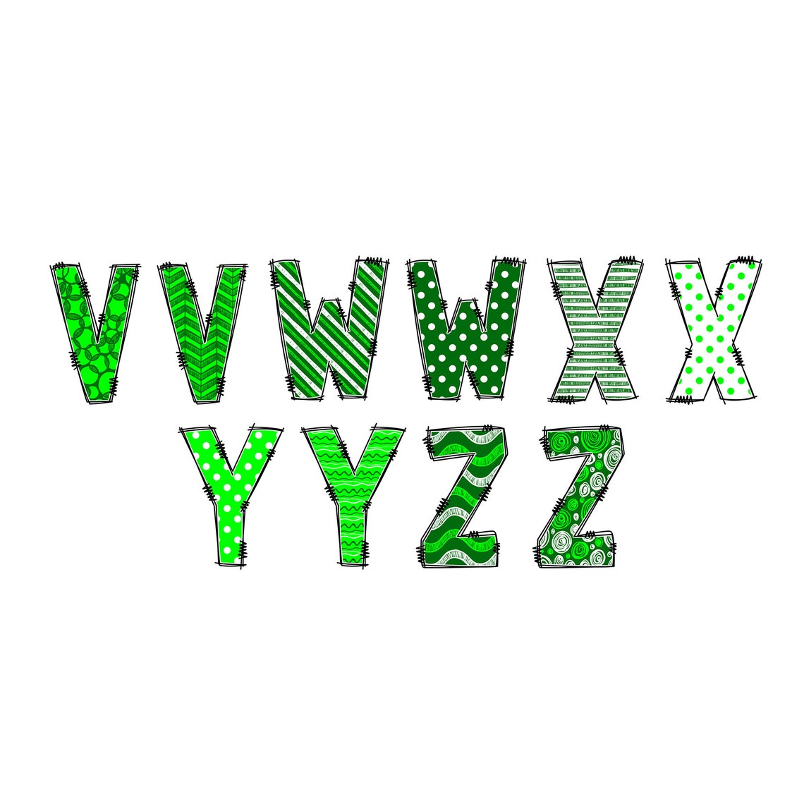 Alphabet Doodle Clipart Sketchy Doodle Fun School Green & | Etsy