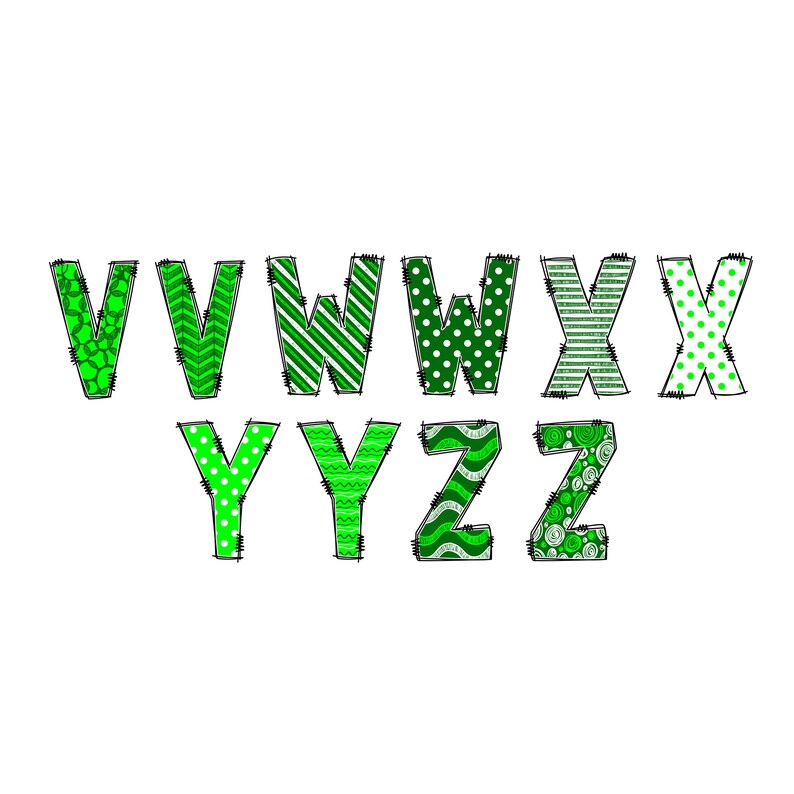 Alphabet Doodle Clipart, Sketchy Doodle Fun School Green & White Hand ...