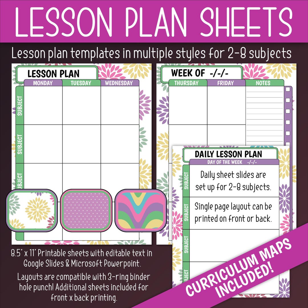 Lesson Plan Sheets & Curriculum Maps (editable) | Flower Floral Splash ...