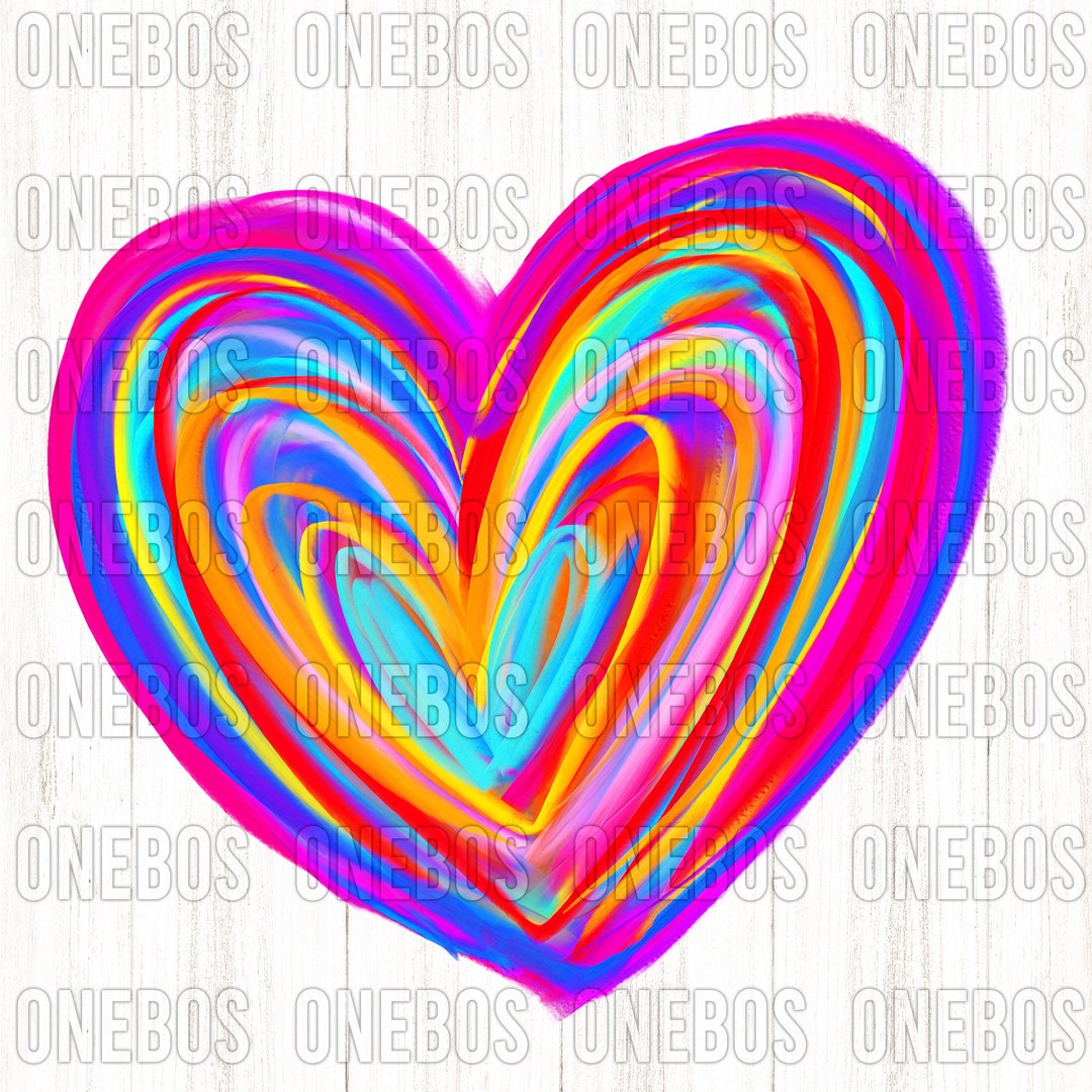 Valentine's Clipart, Painted Hand Drawn Digital Heart, Rainbow Pink ...