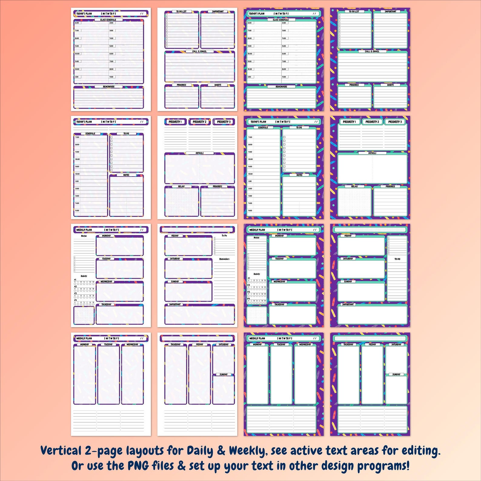 Calendar Pack - Editable Daily | Weekly | Monthly | Yearly | Crayons ...