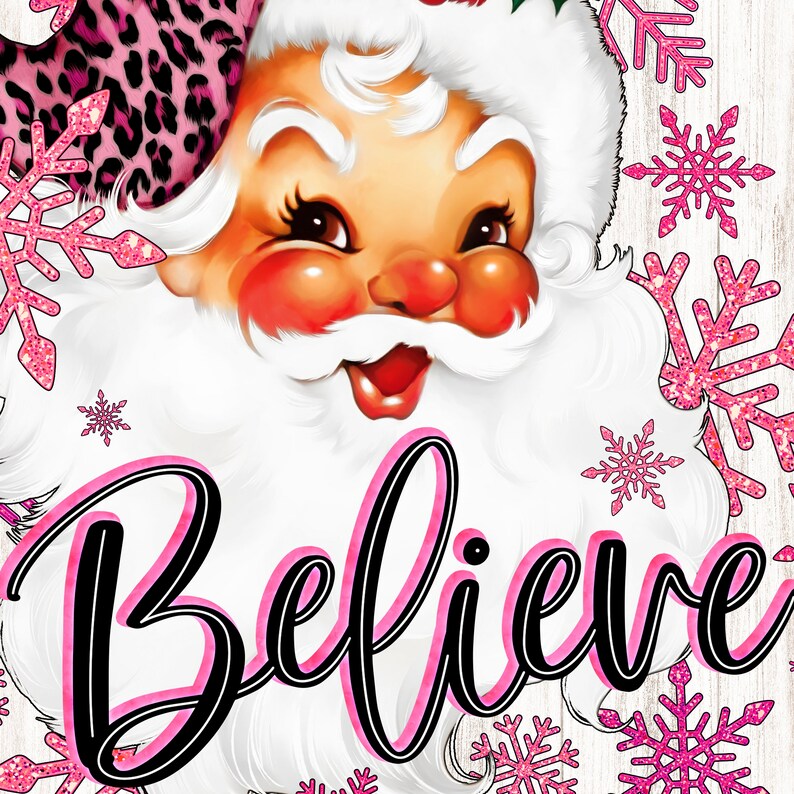 Pink Santa PNG I Believe Santa Head Clipart With Snowflakes - Etsy