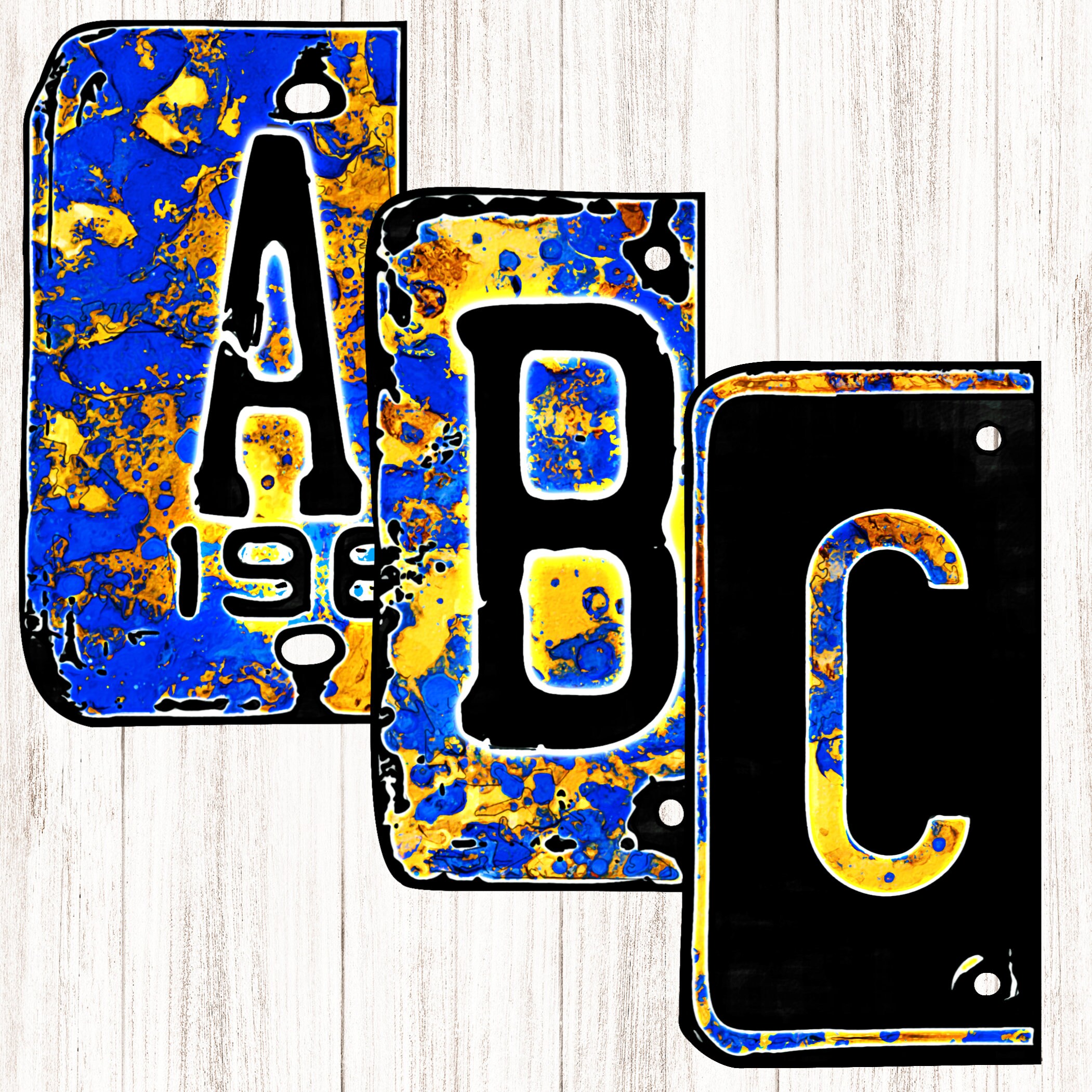 Royal Blue & Gold License Plate Alphabet, Mix Match Letters, Grunge ...