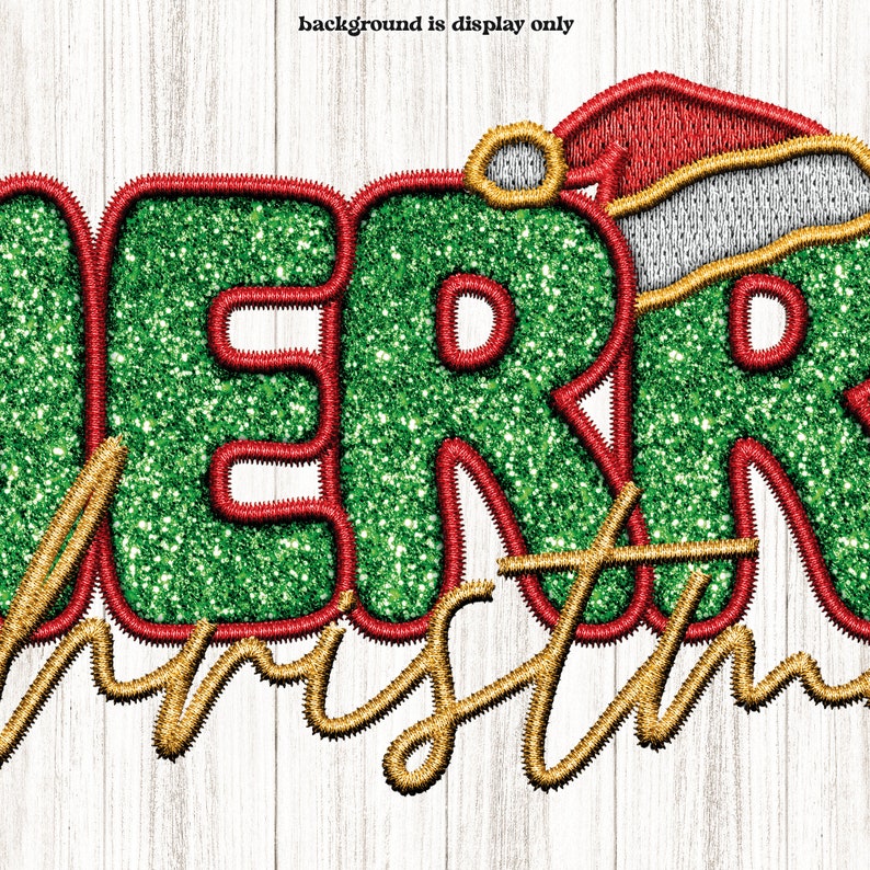 Merry Christmas PNG, Faux Embroidery, Digital Design, Clipart, Green ...