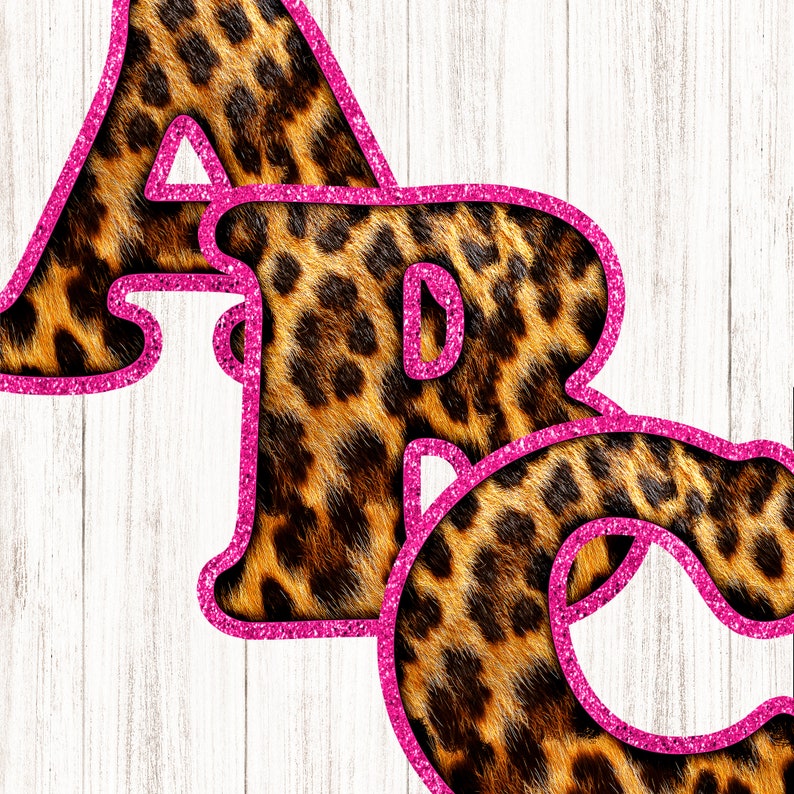 Leopard Pattern Alphabet With Pink Glitter Accent PNG - Etsy