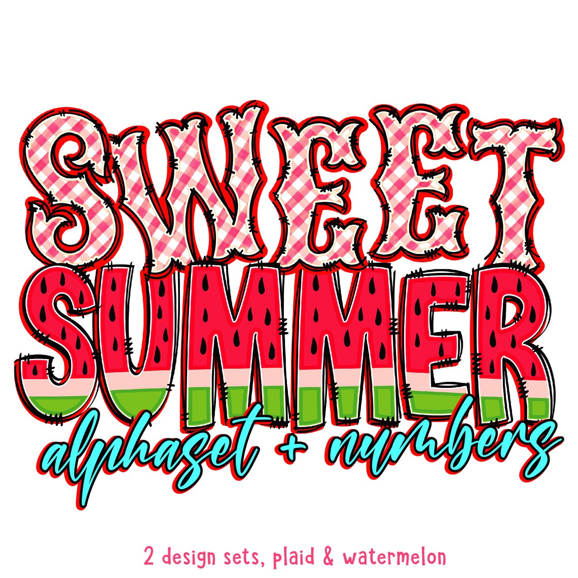 Plaid Watermelon Alphabet PNG Bundle 2 Sets Doodle Letters - Etsy