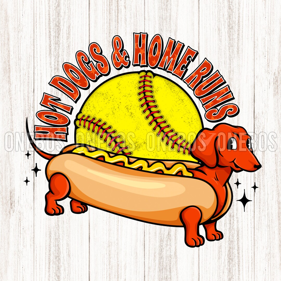 Hot Dogs & Home Runs, Funny Softball File With Hotdog Weiner Dog ...