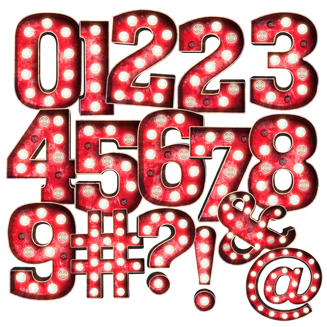 Digital Download Red Rustic Marquee Letters & Numbers PNG | Etsy