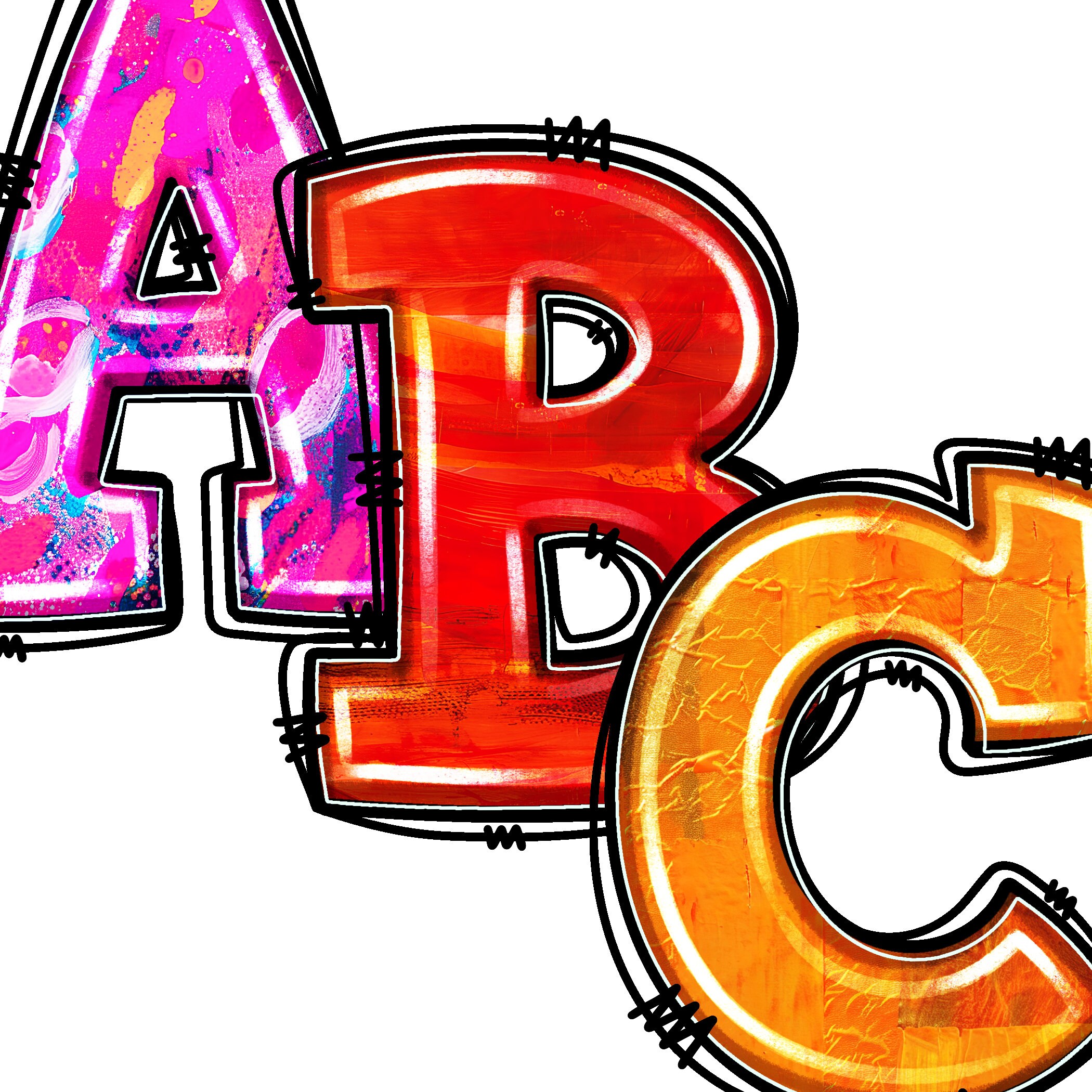 10 Color Basics Doodle Alphabet PNG, Digital Download, Casual Hand ...