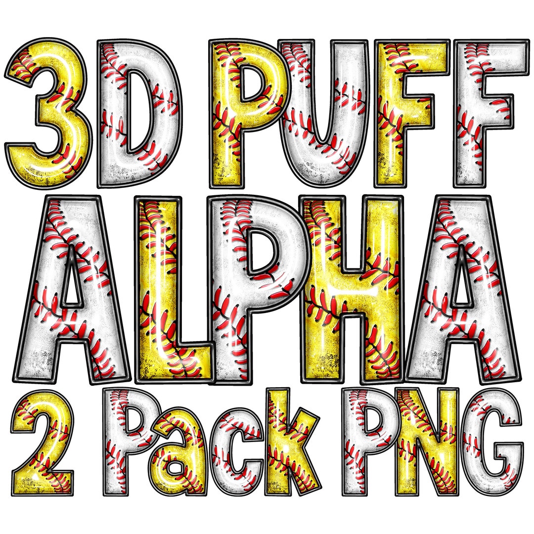 Inflated Softball Baseball Alphabets PNG Bundle, 2 Pack Digital 3D Puff ...