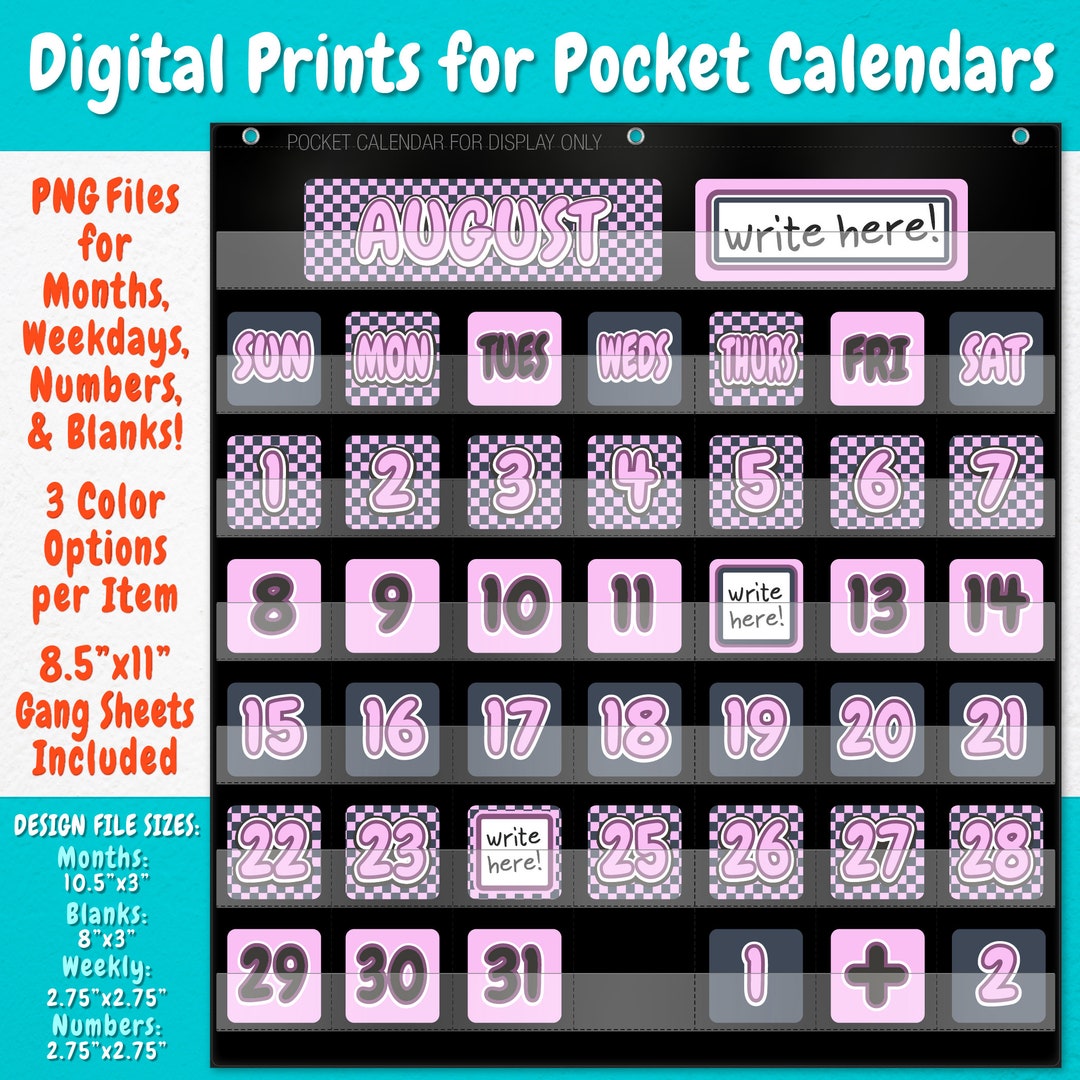 Wall Calendar - Pocket Chart for Teachers | Pink and Navy Checkered ...