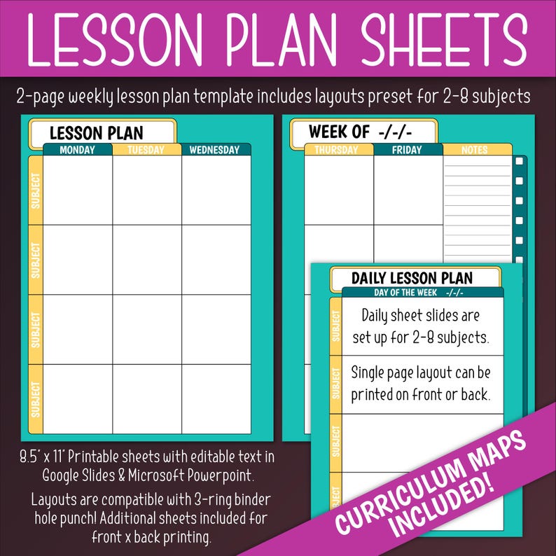 Lesson Plan Sheets & Curriculum Maps (editable) | Teacher Planner ...