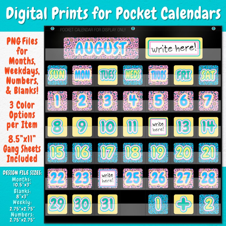 Wall Calendar - Pocket Chart for Teachers | Bright Geometric Shapes ...