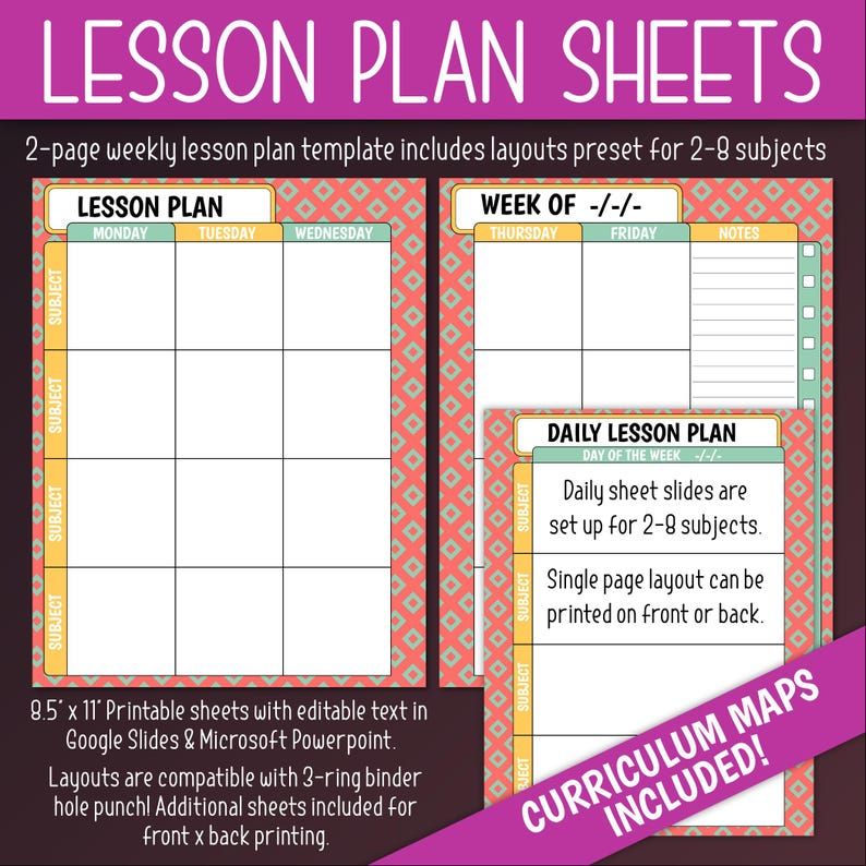 Lesson Plan Sheets & Curriculum Maps (editable) | Floral, Diamond ...