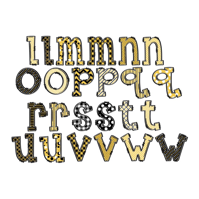 Doodle Gold Black PNG Alphabet Bundle Double Sets of - Etsy