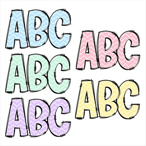 Pastel Doodle Alphabet Bundle, 24 PNG Full Alphabet Sets, Uppercase ...