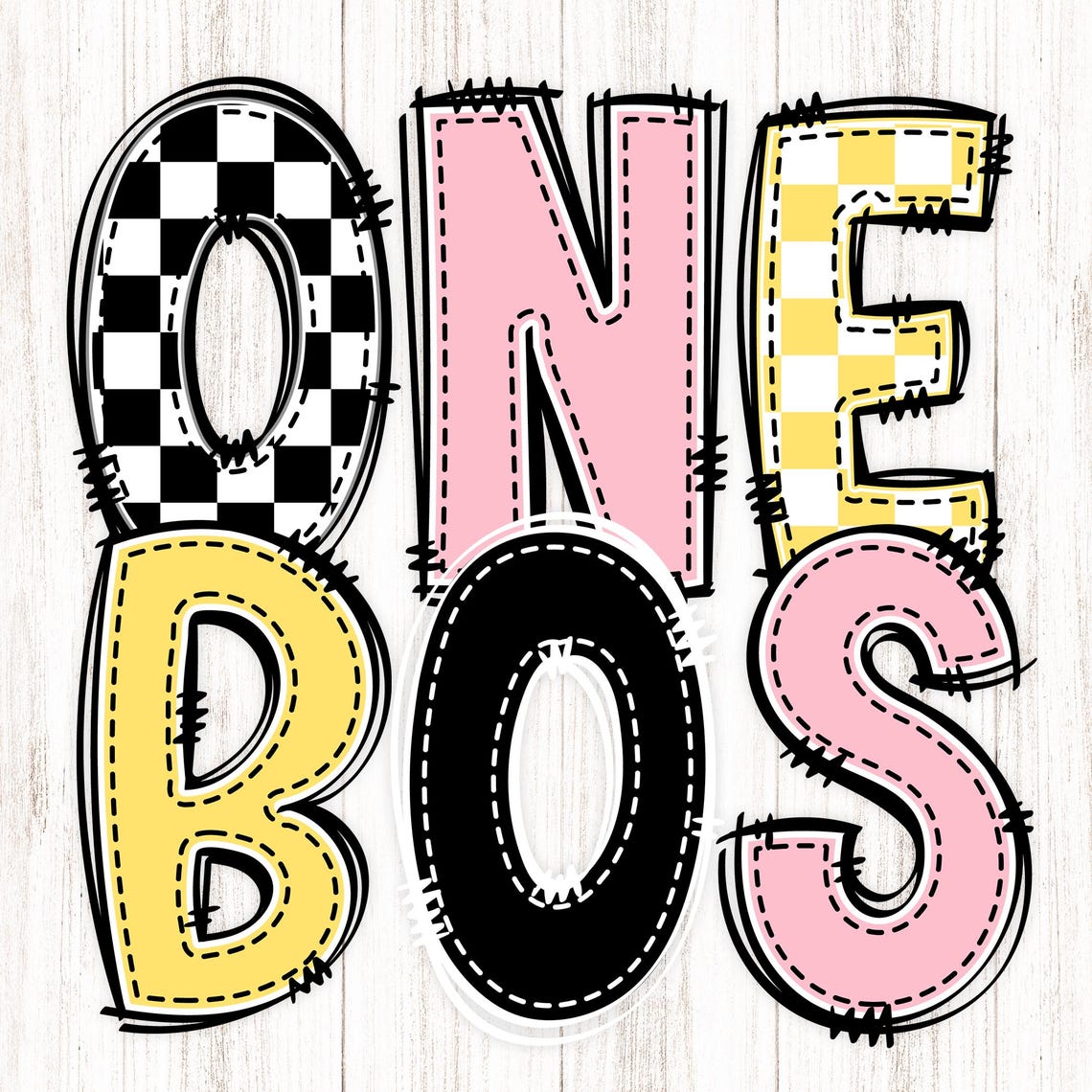 Retro Checker Print Alphabet Bundle, Doodle Alphabet Letters, Pink ...