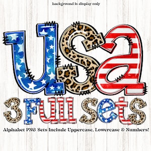 USA Flag Alphabet Letters PNG Bundle, Mix Match Patriotic Doodle ...
