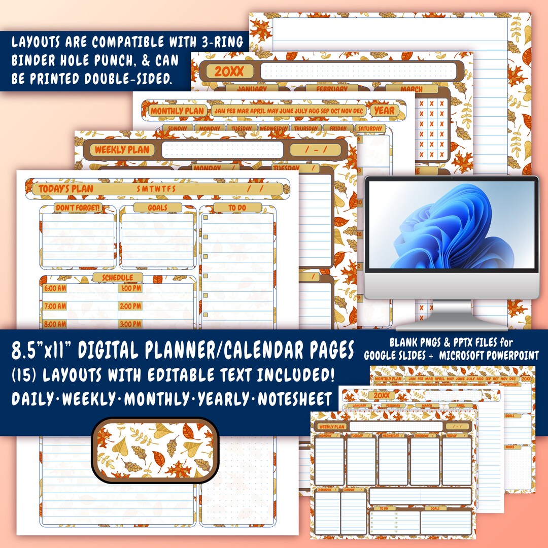 Calendar Pack - Editable Daily | Weekly | Monthly | Yearly | Fall ...