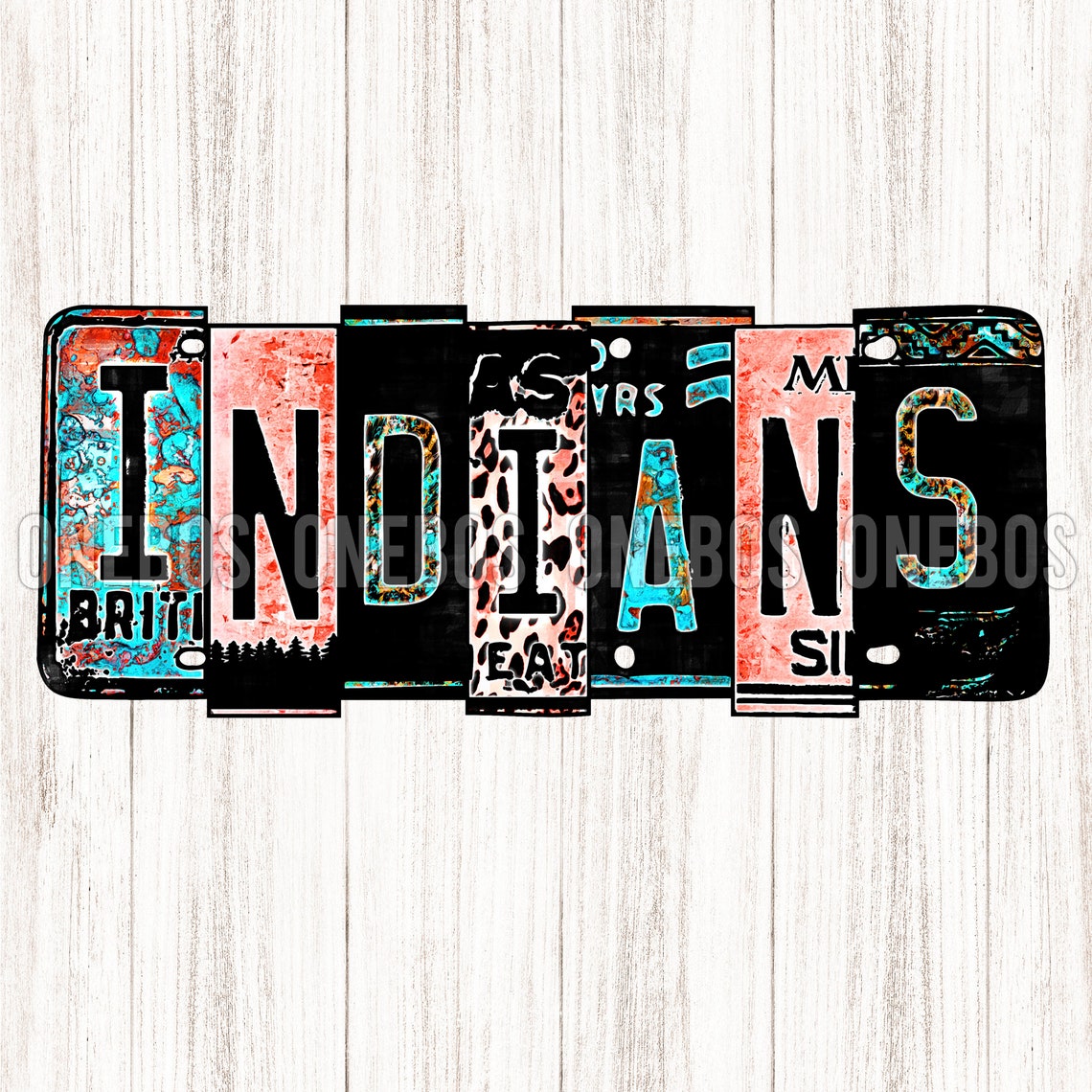 Watercolor License Plate Indians PNG, Teal Turquoise Patina, Leopard ...
