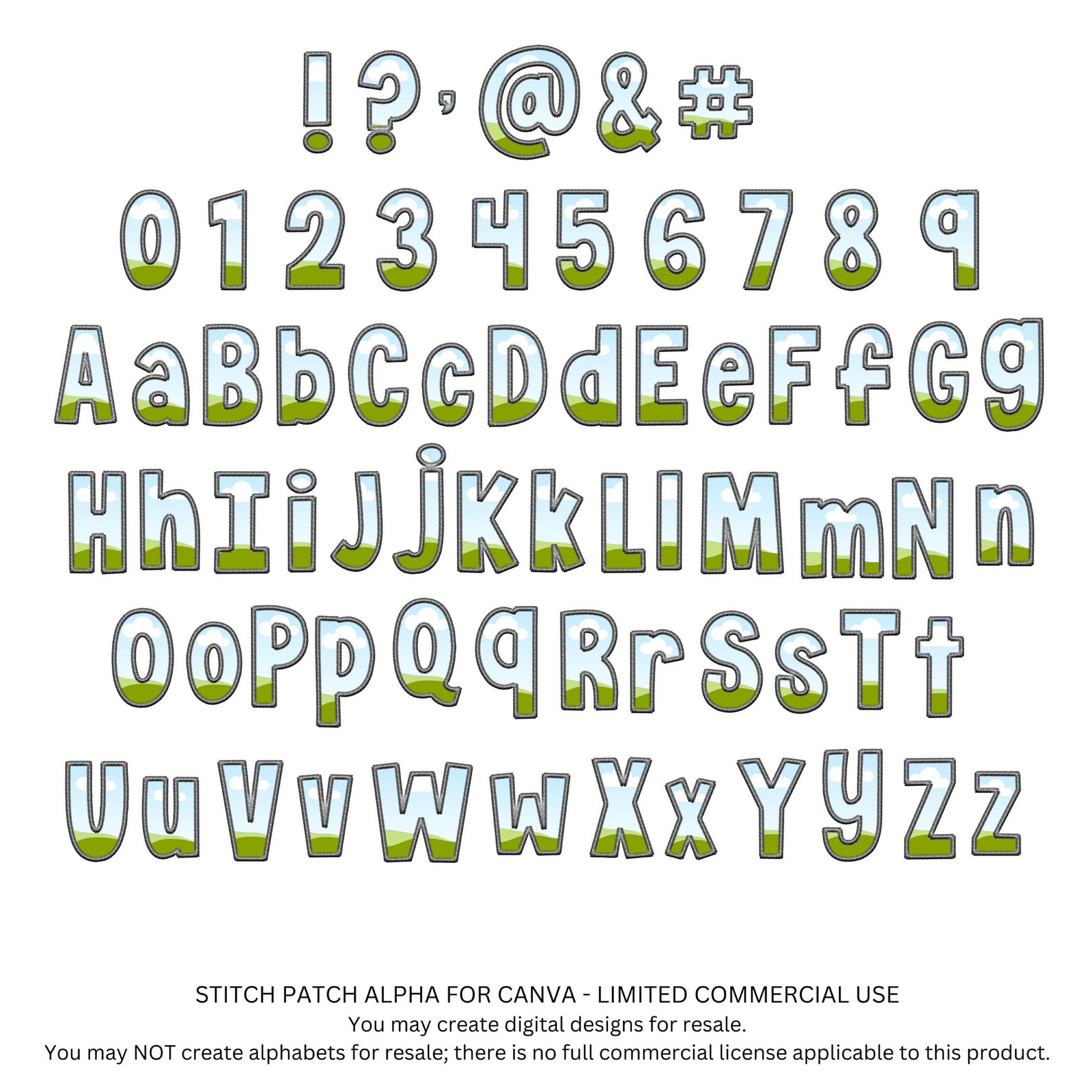 Digital Stitch Alpha PNG, Faux Embroidery Applique Patch Letters ...