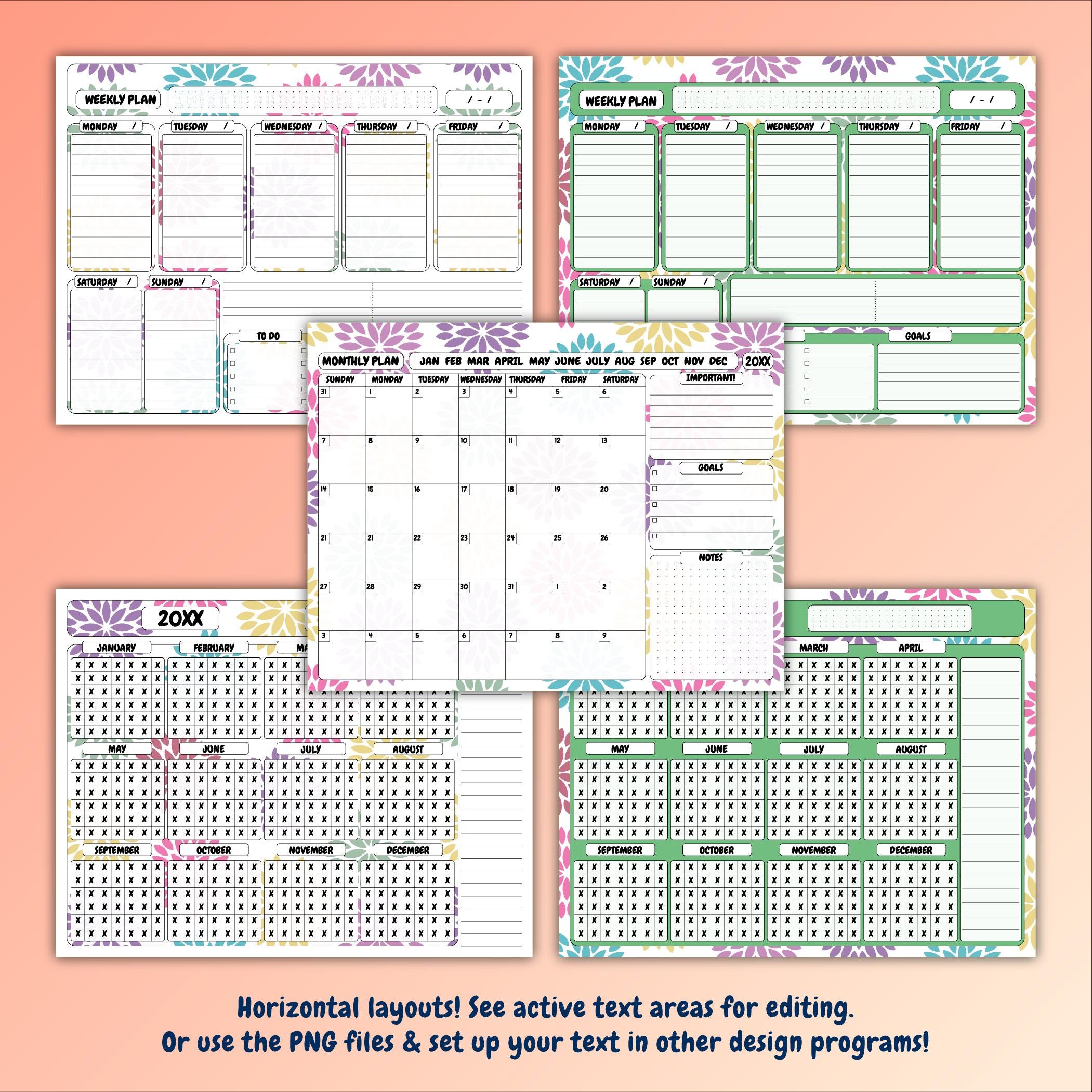 Calendar Pack - Editable Daily | Weekly | Monthly | Yearly | Flower ...