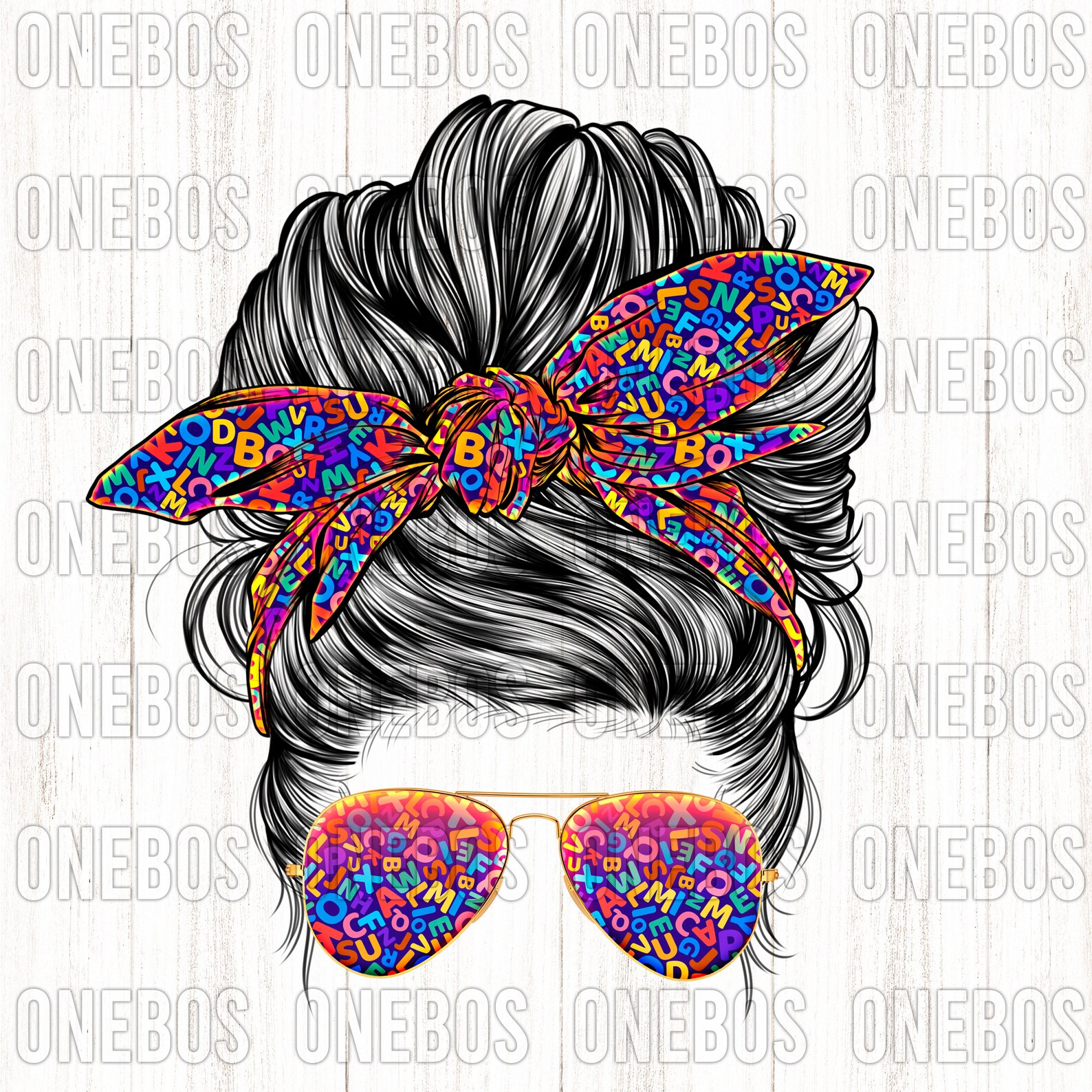 Messy Teacher PNG, Alphabet Pattern Mama PNG, Pattern Fill Mom Bun ...