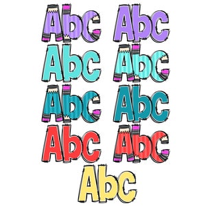 Pencil Doodle PNG Alphabet Bundle, 18 Sets, Mix of Pastel Pencils ...