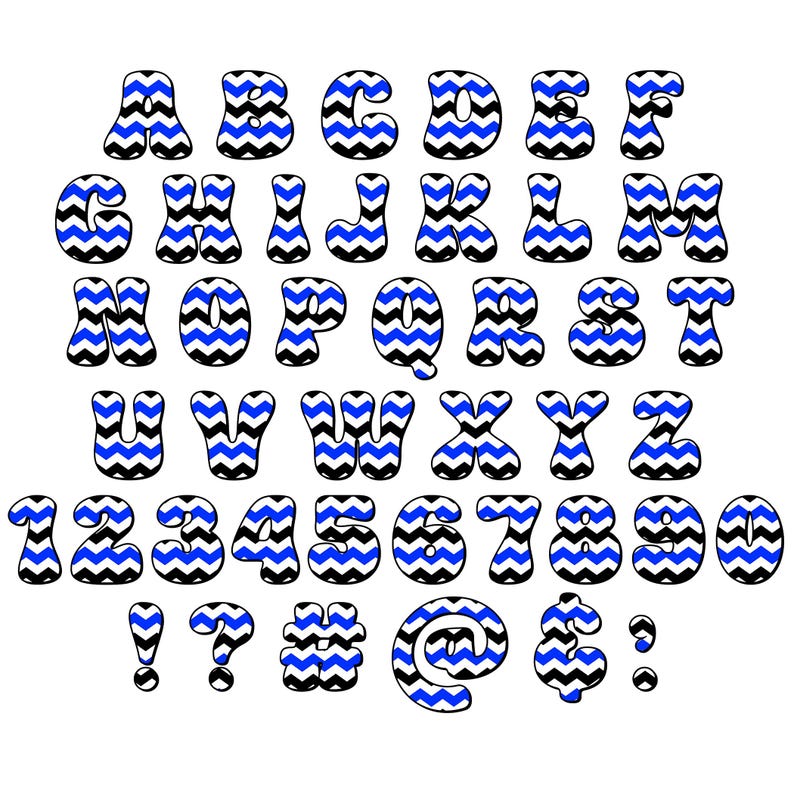 Basic Bubble Alphabet PNG Pack, Preppy Letter Bundle, Blue Black White ...