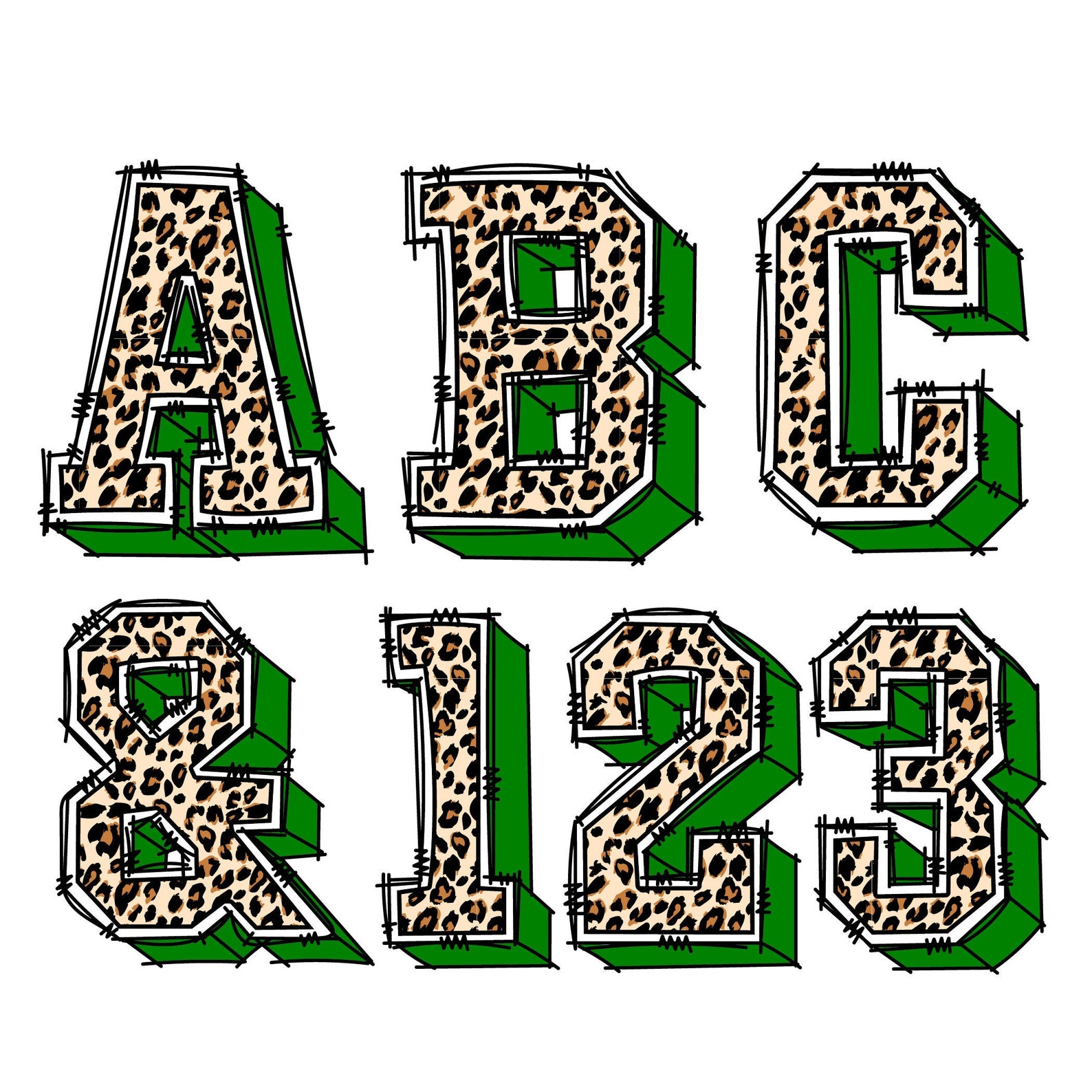 Digital Doodle | Athletic Varsity Sports College School Letters - Green ...