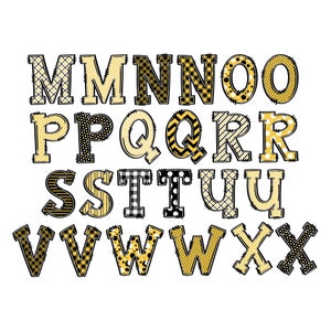 Doodle Gold Black PNG Alphabet Bundle, Double Sets of Uppercase ...