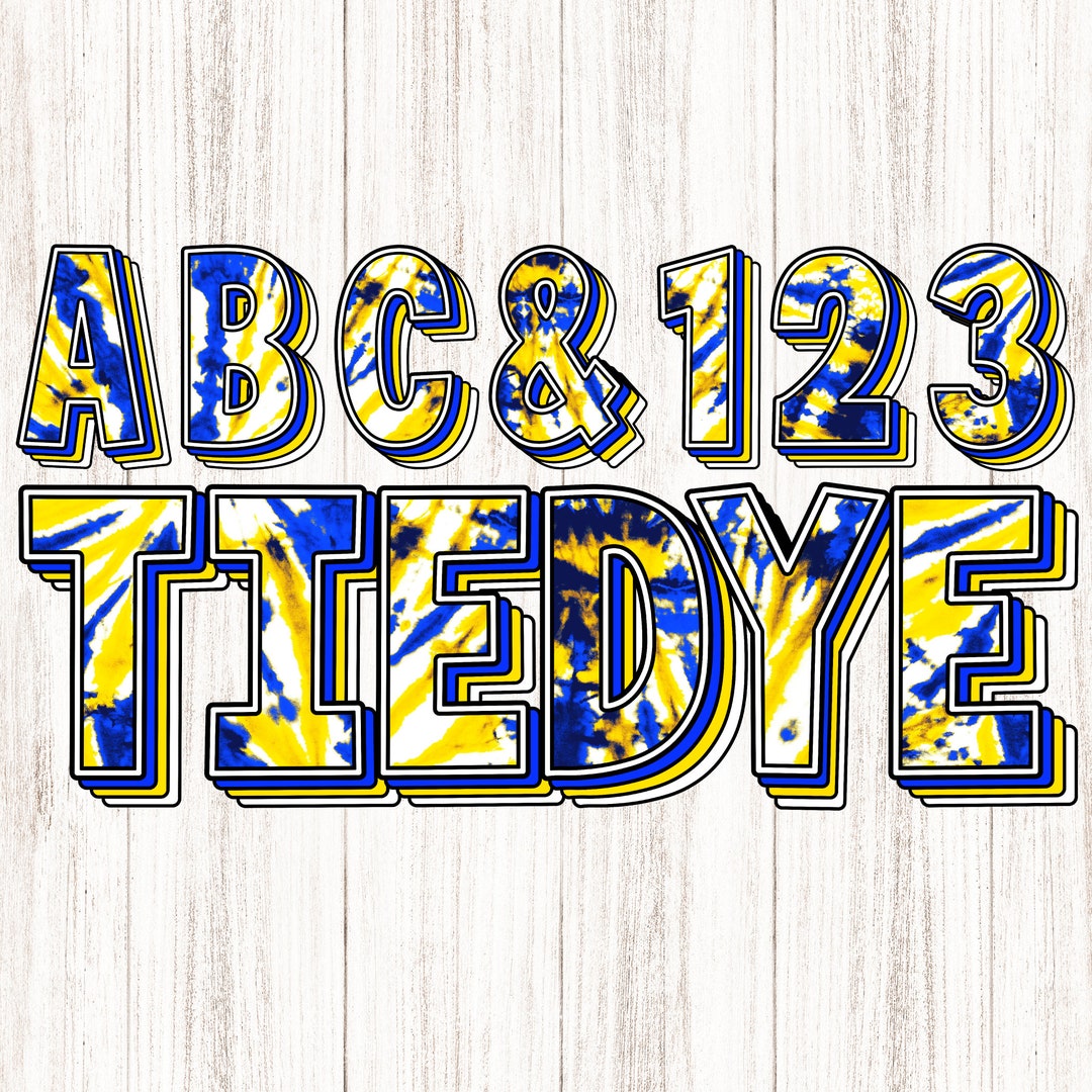 Tiedye Alphabet PNG, Blue White & Yellow Gold Shadow Letters, Uppercase ...