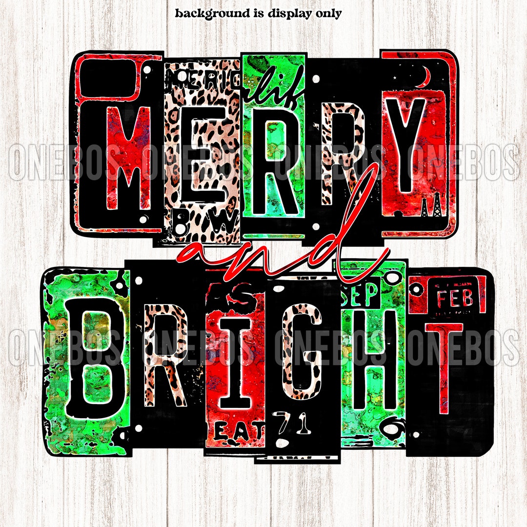 Watercolor License Plate, Merry & Bright PNG, Christmas Red Green ...