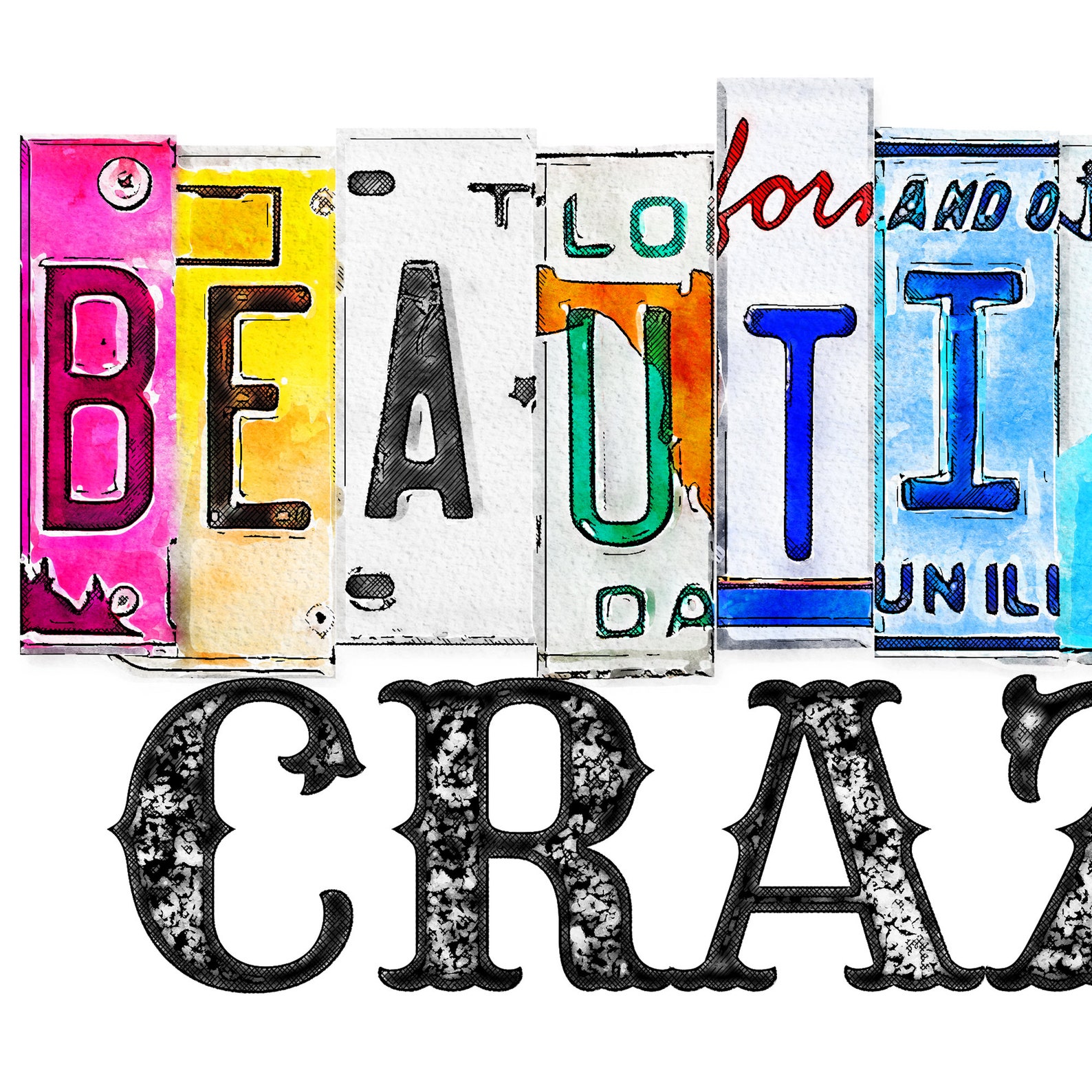 Beautiful & Crazy PNG | Digital Word Design Ready to Press ...