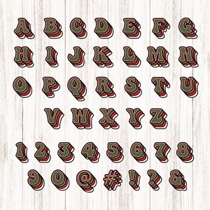 Groovy PNG Clipart Alphabet, Red Green Aesthetic Boho Shadow Letters ...