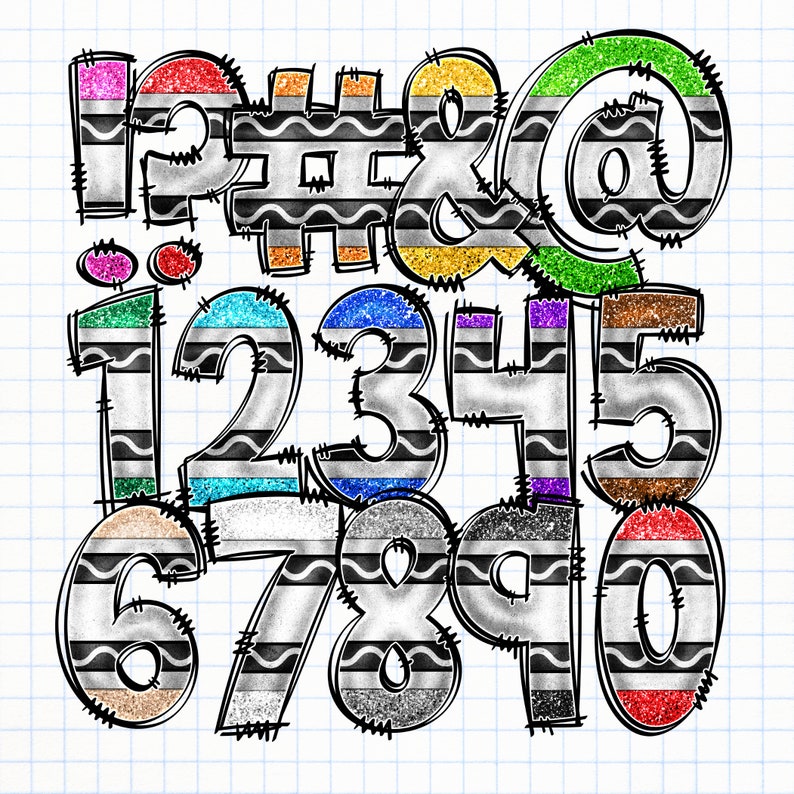 Glitter Crayons Alphabet Bundle, 14 PNG Sets, Rainbow Silver Digital ...