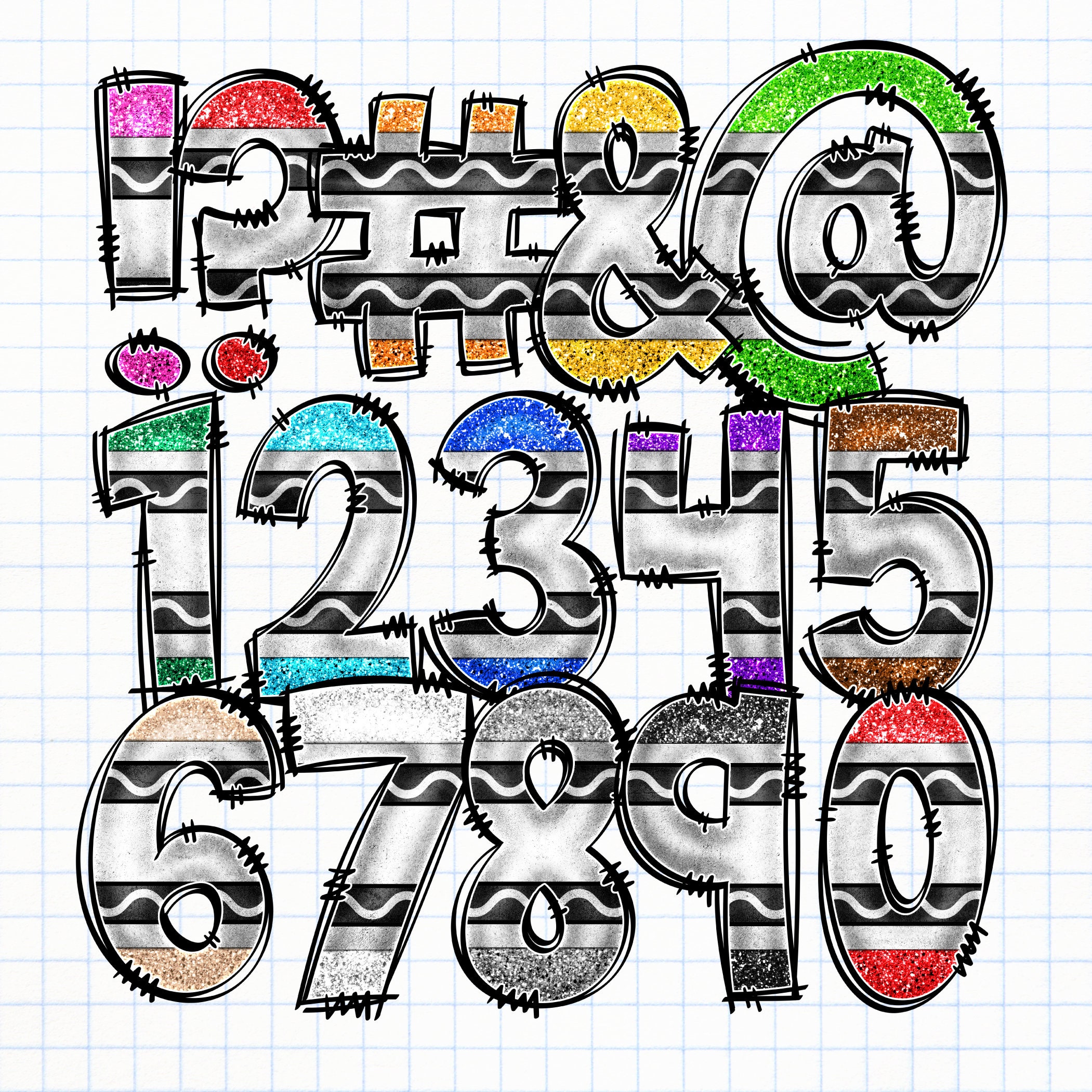 Glitter Crayons Alphabet Bundle 14 PNG Sets Rainbow Silver - Etsy