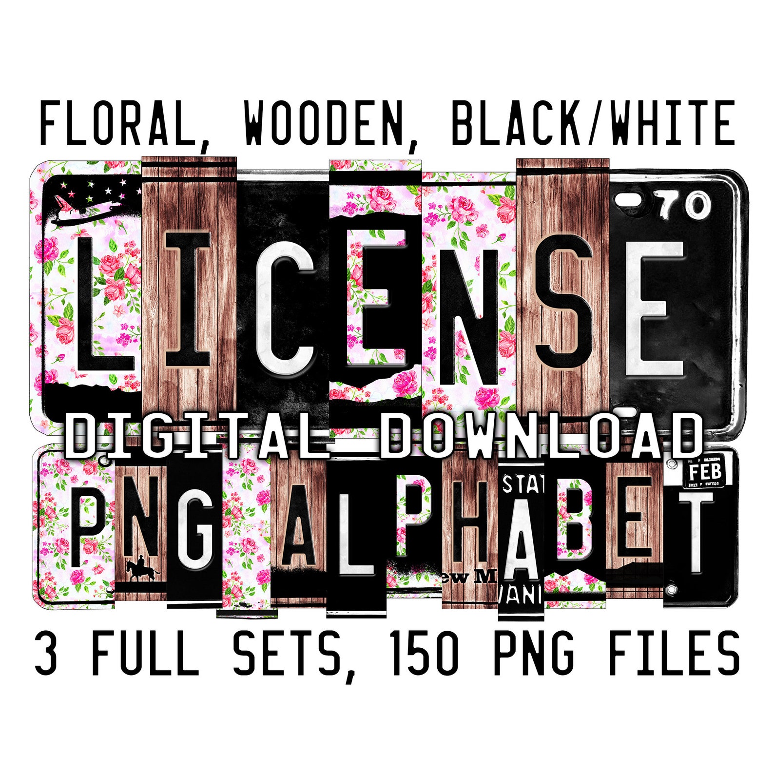 Digital Download License Plate Alphabet Bundle Floral - Etsy