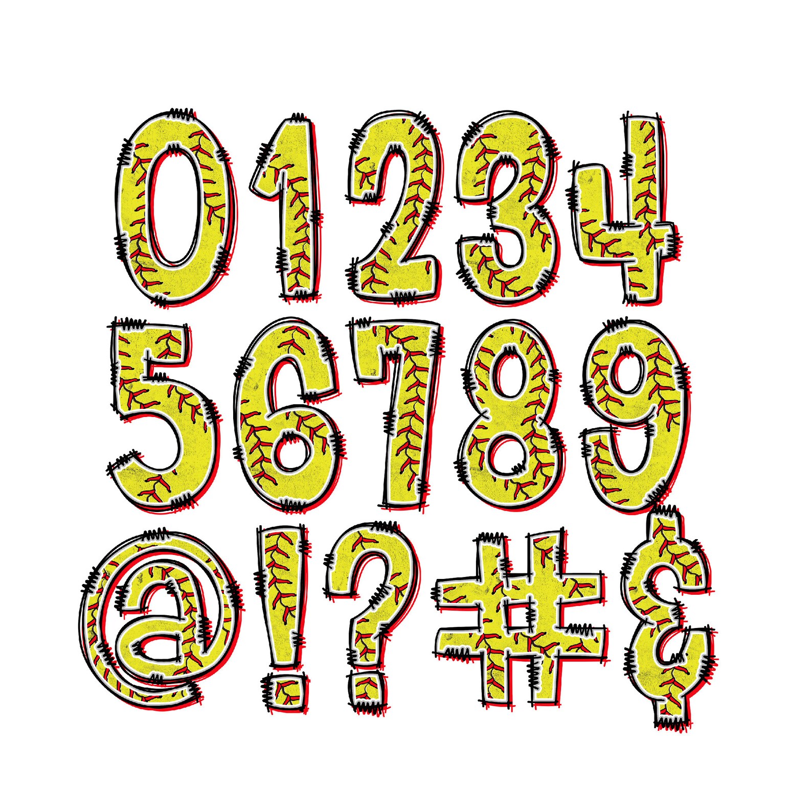 Digital Doodle Softball Letters PNG, Baseball Stitching Pattern Fills ...