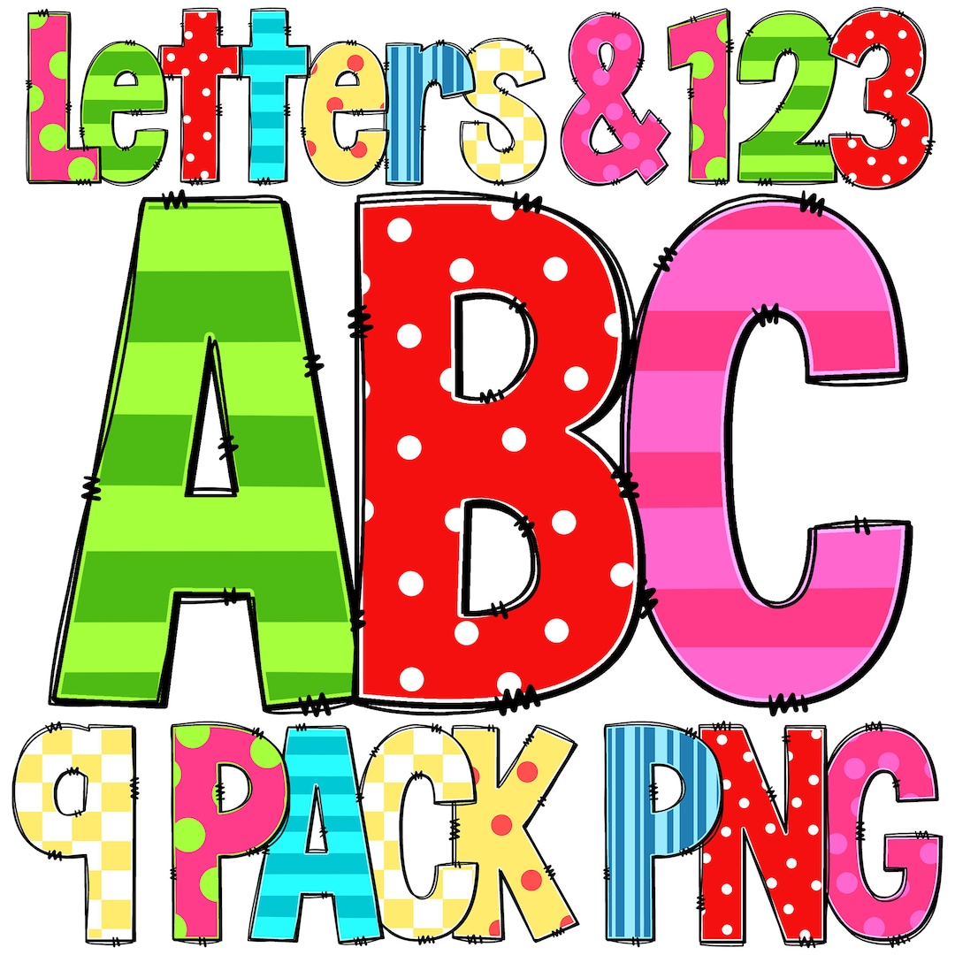 Summer Vibes Doodle Alphabet PNG, Basic Doodle V3, Classic Stripes and ...