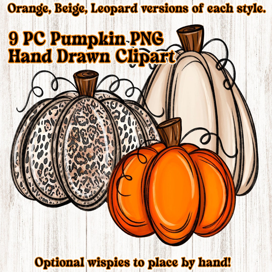 Pumpkin Clipart, Hand Drawn Pumpkin Trio Elements, Beige Orange Leopard ...