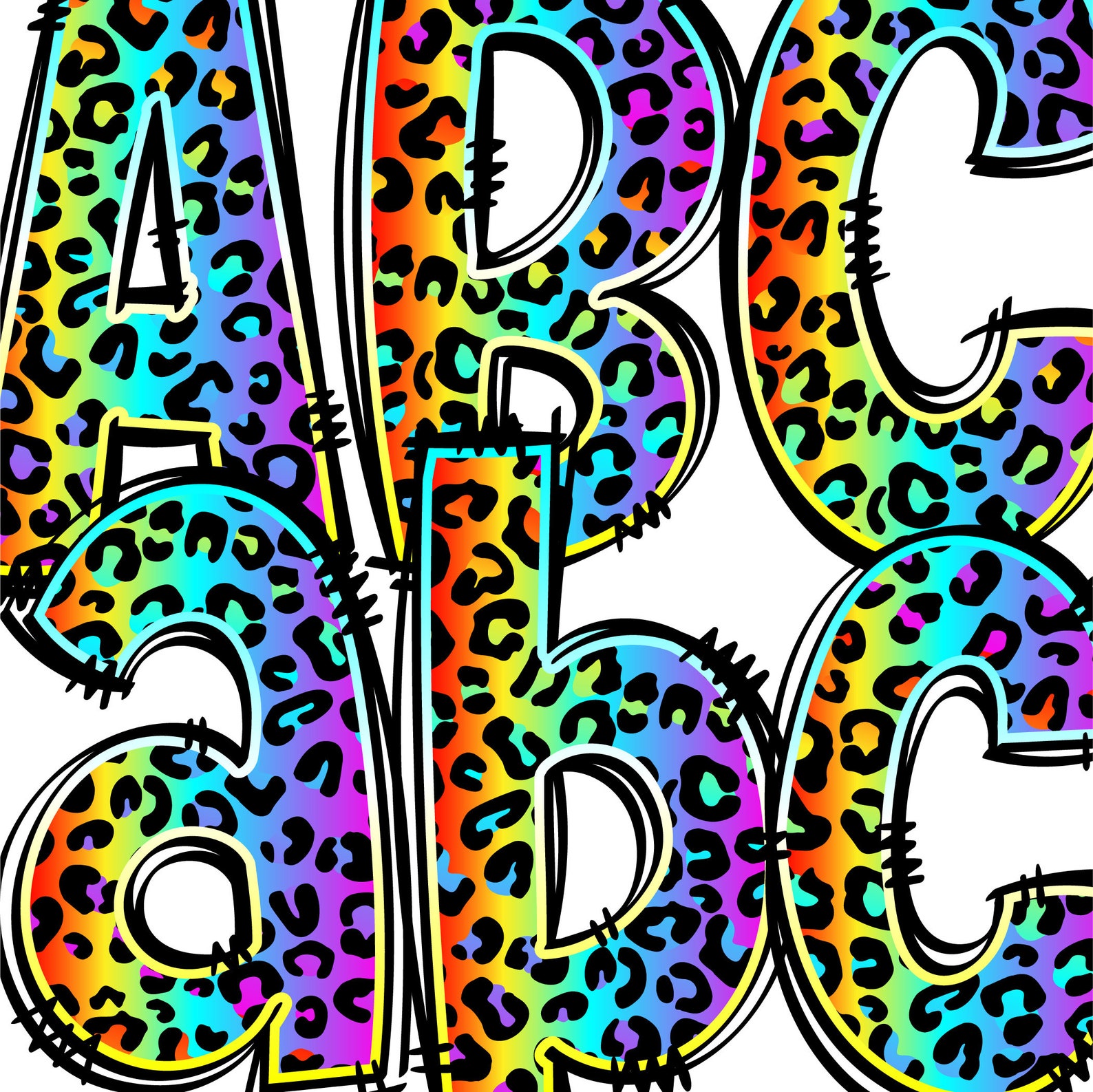 Rainbow Leopard Alphabet Doodle Letters Leopard Cheetah - Etsy