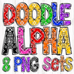 Bandana Doodle Letters Bundle, Bandana Alphabets, Red, Orange, Yellow ...