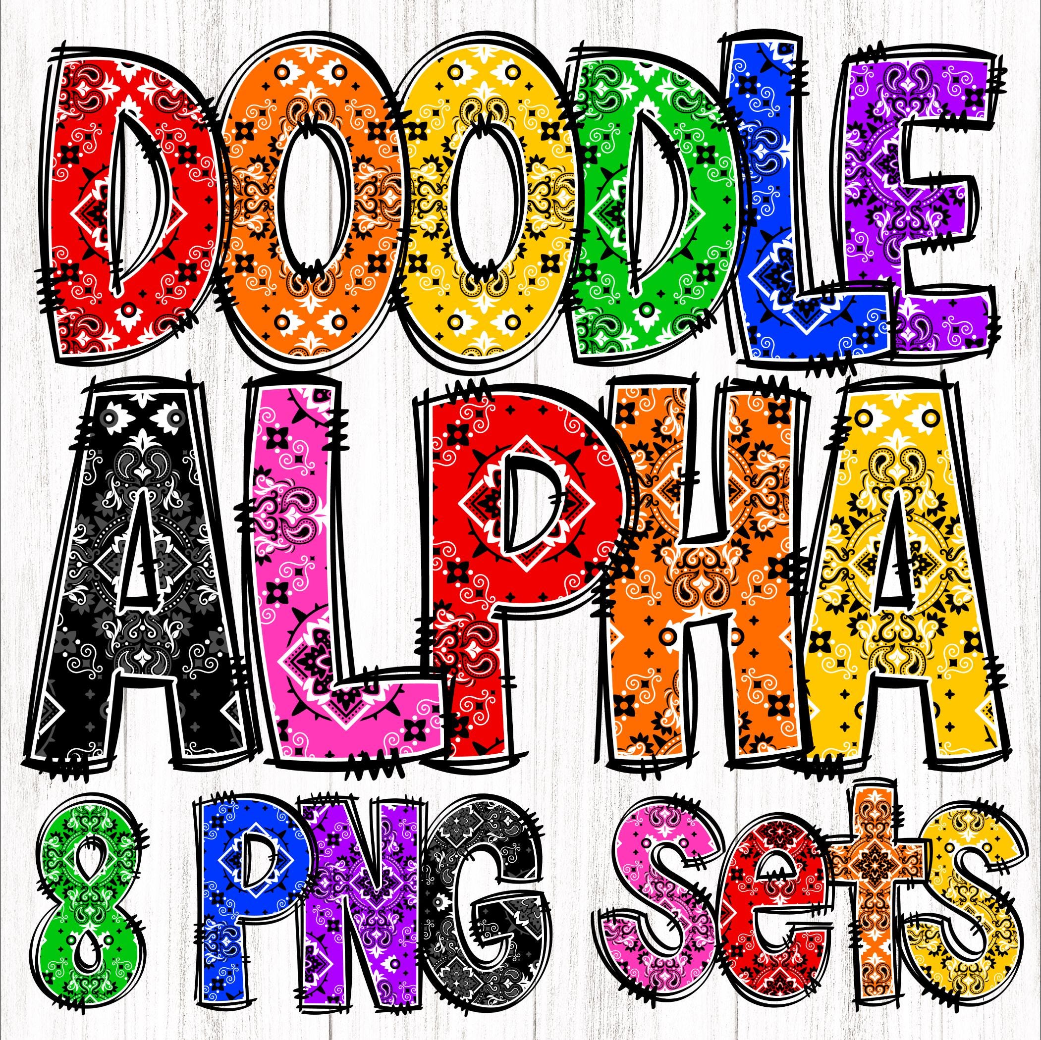 Bandana Doodle Letters Bundle, Bandana Alphabets, Red, Orange, Yellow ...