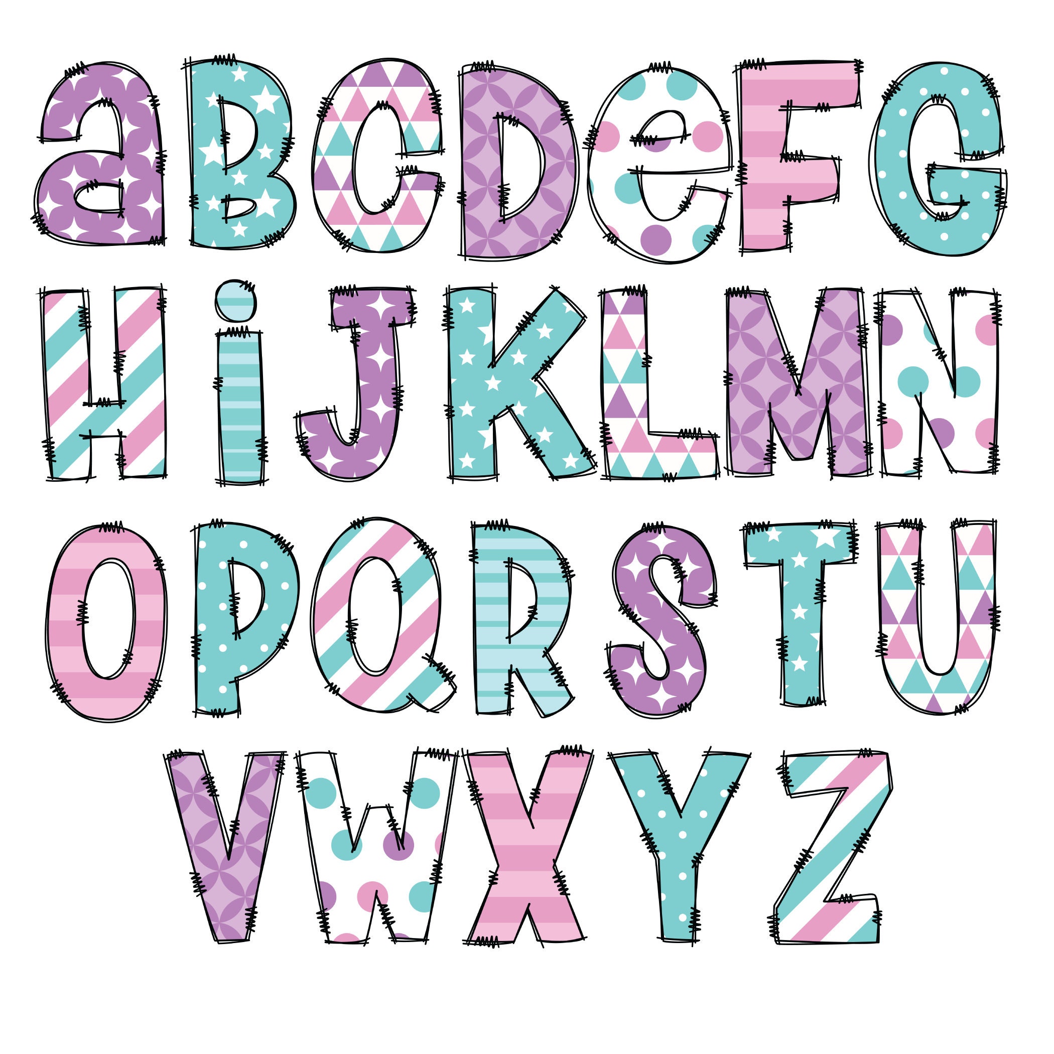 Digital Download Doodle Letters Purple Pink Blue 1 Pattern - Etsy