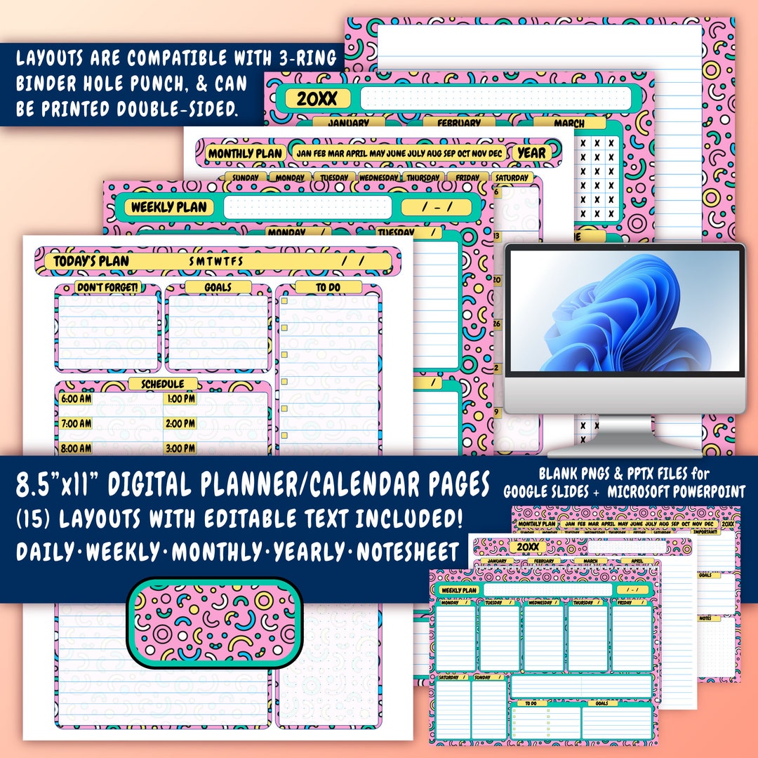 Calendar Pack - Editable Daily | Weekly | Monthly | Yearly | Bright ...