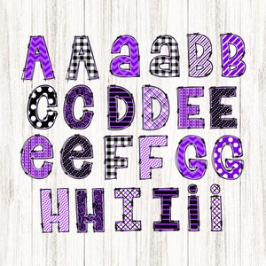 Doodle Alphabet, Double Doodle 2 Sets, Purple Black White Pattern Fill ...