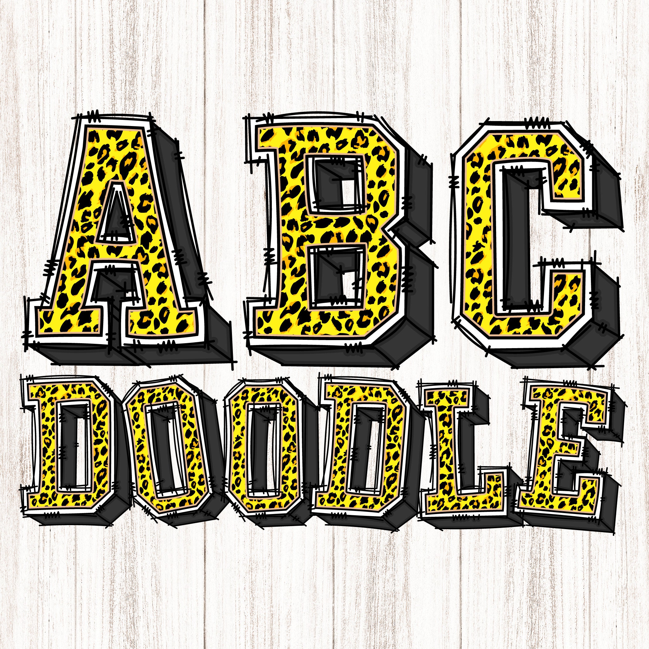 Leopard Doodle Alphabet, Clipart, Chenille College Sports Block Letters ...