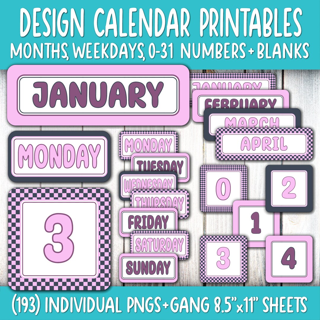 Wall Calendar - Standard - for Teachers | Pink and Navy Checkered ...
